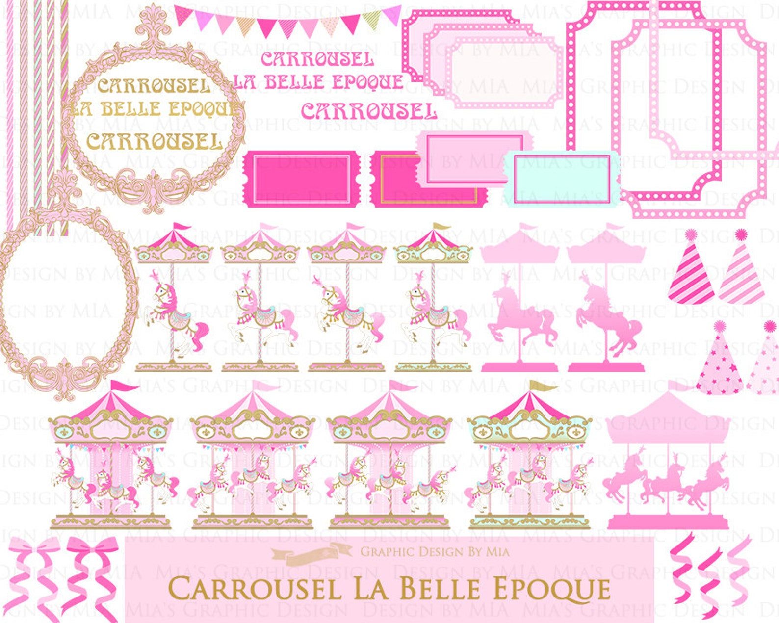 Carousel Merry Go Round Pink Carousel Digital Paris - Etsy