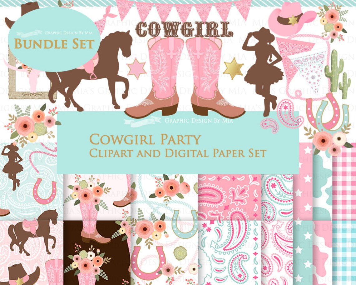 Cowgirl clipart Cowgirl Digital Paper Cowgirl Digital - Etsy México