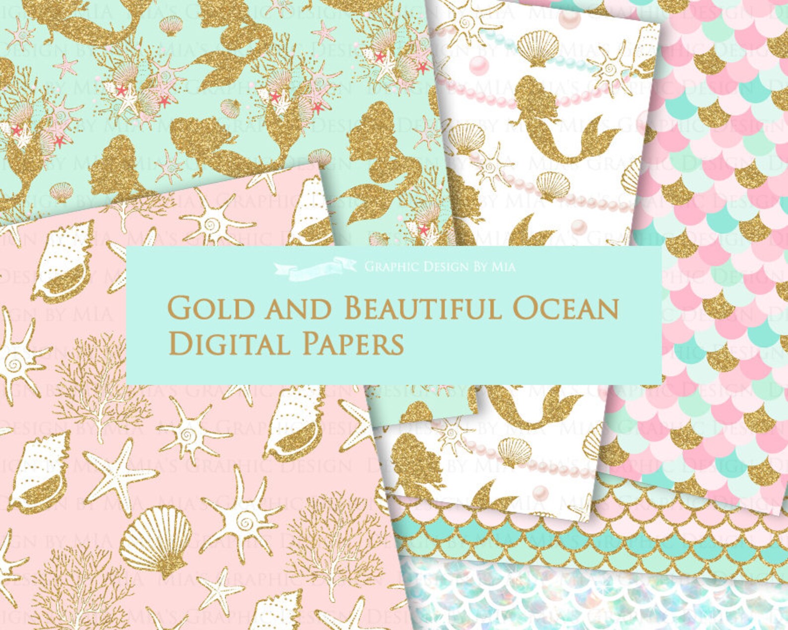 Gold Mermaid / Glitter Mermaid Digital Paper Pack - DP149 - Etsy