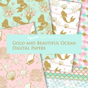 Gold Mermaid / Glitter Mermaid Digital Paper Pack - DP149 - Etsy