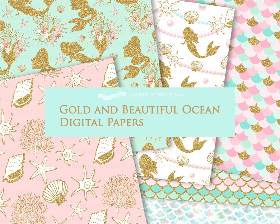 Gold Mermaid / Glitter Mermaid Digital Paper Pack - DP149 - Etsy