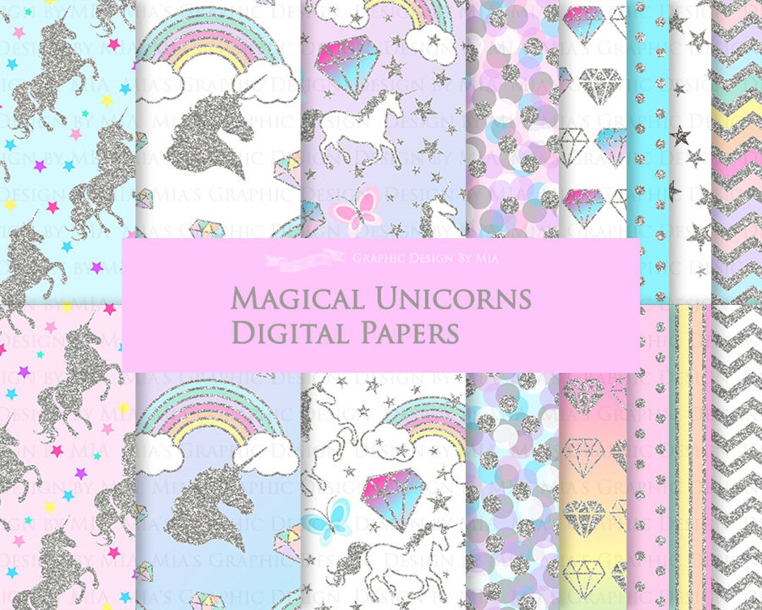 Magical Unicorns, Silver Glitter Unicorns, Einhorn, Unicorn Digital ...