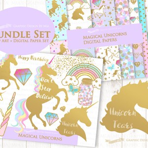 Magical Unicorns, Flat Gold Unicorns, Einhorn, Unicorn Digital, Unicorn ...