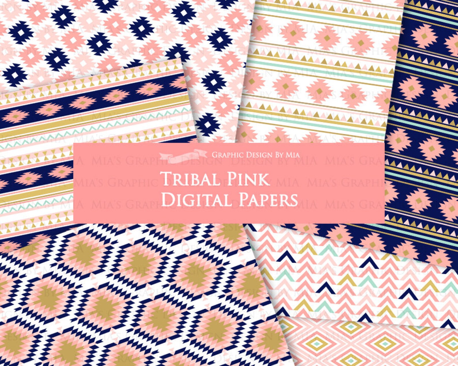 Tribal Pink Aztec Digital Paper Pack Instant Download | Etsy