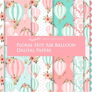 Air Balloon, Hot Air Balloon, Floral, Air Balloon Digital, Pink and ...