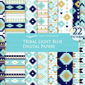 Tribal Light Blue, Aztec, Digital Paper Pack - Instant Download - DP123 ...