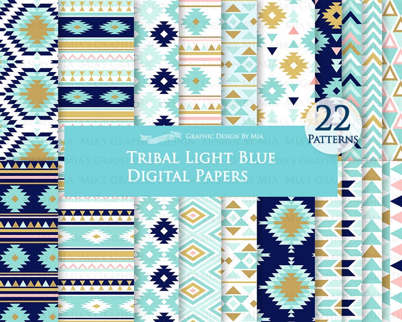 Tribal Light Blue Aztec Digital Paper Pack Instant - Etsy