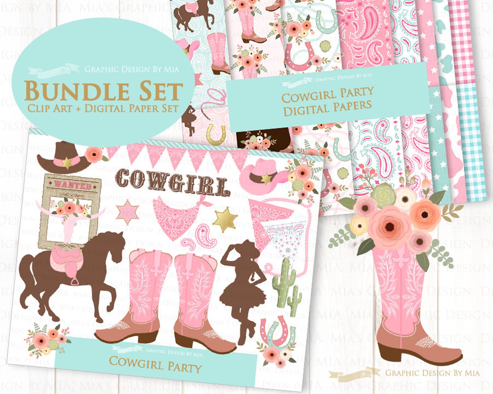 Cowgirl Clipart, Cowgirl Digital Paper, Cowgirl Digital, Cowgirl Party ...