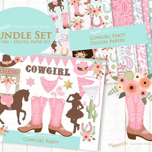 Cowgirl Clipart, Cowgirl Digital Paper, Cowgirl Digital, Cowgirl Party ...