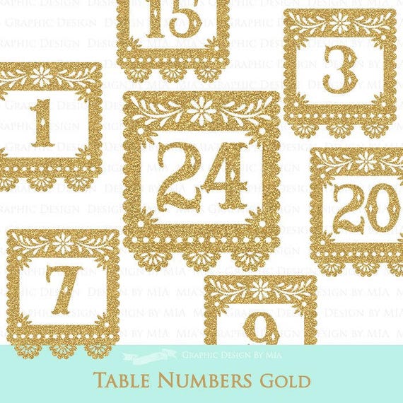Gold Table Numbers / Wedding Table Numbers / Papel Picado / Fiesta Clip ...