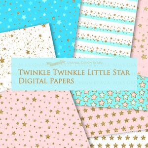 Pink Light Blue Gold Stars, Gold Glitter, Star Digital, Twinkle Twinkle ...