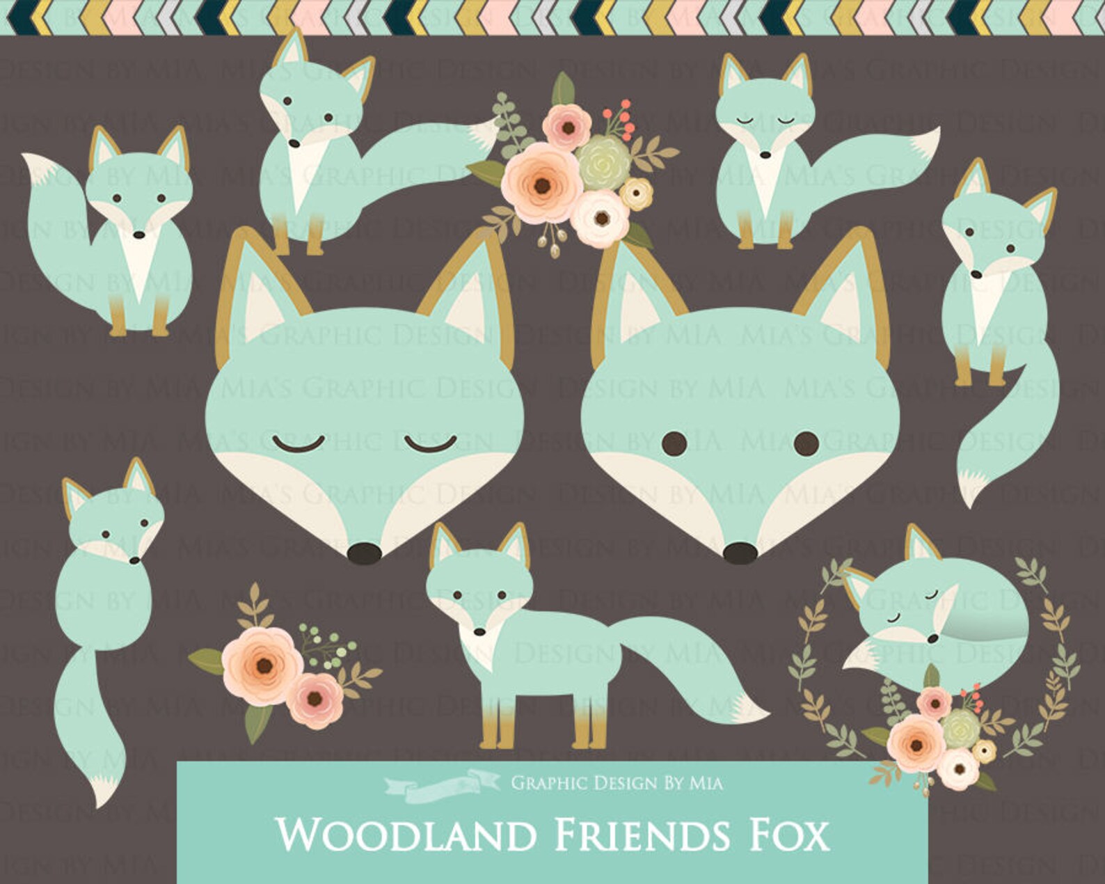 Fox Clipart, Mint Fox, Woodland Friends, Fox Digital, Fox Clip Art ...