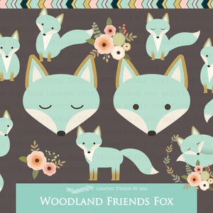 Fox Clipart, Mint Fox, Woodland Friends, Fox Digital, Fox Clip Art ...