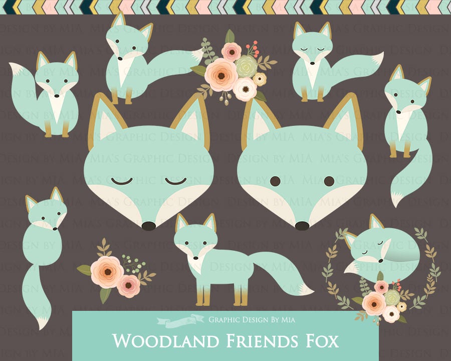 Fox Clipart Mint Fox Woodland Friends Fox Digital Fox Clip - Etsy