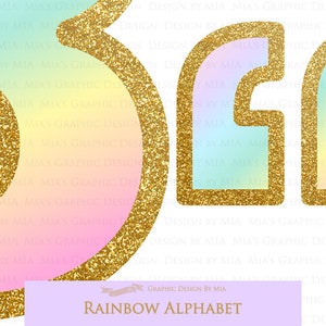 Rainbow Alphabet & Numbers, Gold Glitter Gradient Letters, Capital ...