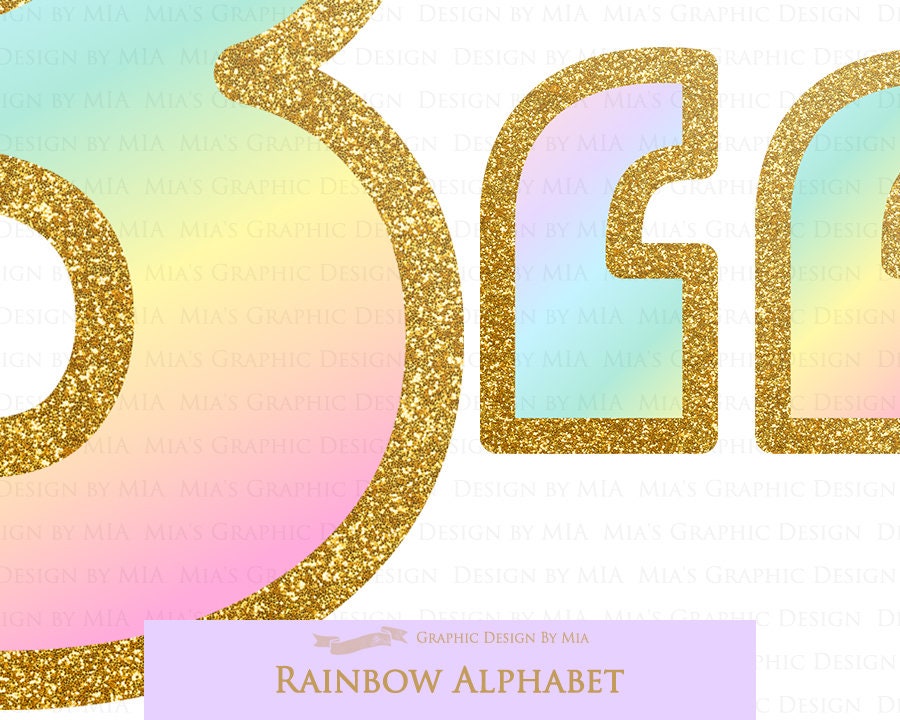 Rainbow Alphabet & Numbers Gold Glitter Gradient Letters | Etsy
