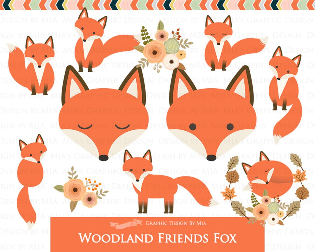 Fox Clipart, Red Fox, Woodland Friends, Fox Digital, Fox, Autumn, Fall ...