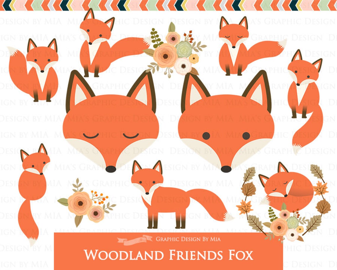 Fox Clipart Red Fox Woodland Friends Fox Digital Fox - Etsy