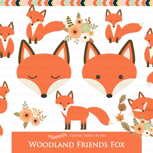Fox Clipart Red Fox Woodland Friends Fox Digital Fox | Etsy