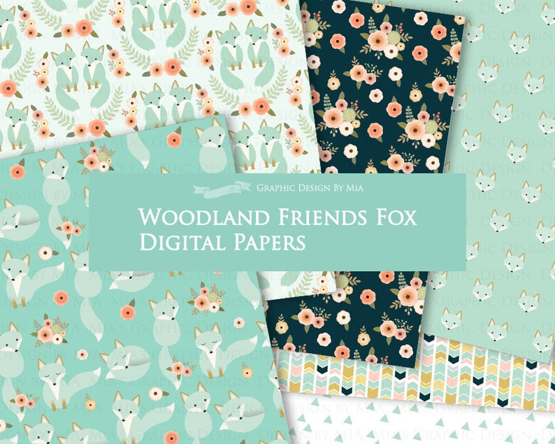 Fox Clipart, Mint Fox, Woodland Friends, Fox Digital, Fox Clip Art ...