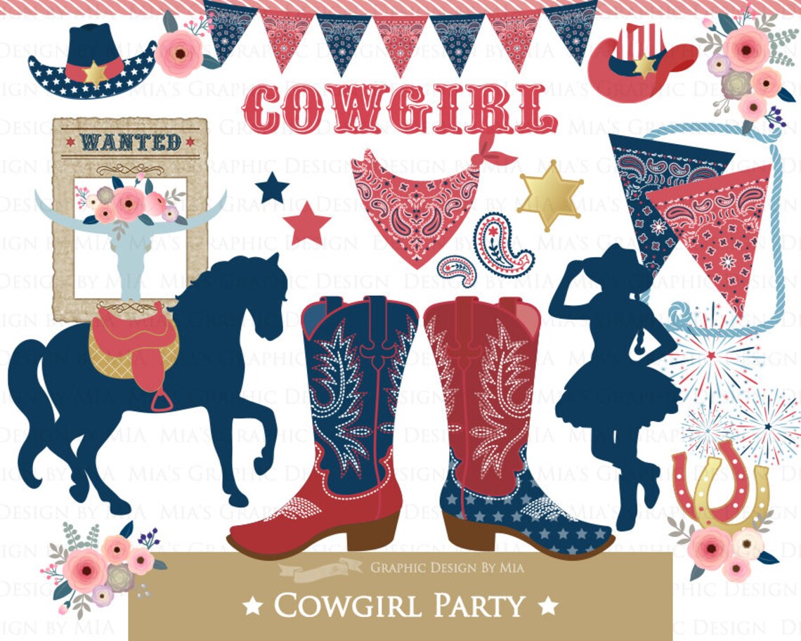 Cowgirl Clip Art Cowgirl Digital Cowgirl Party Cowgirl | Etsy