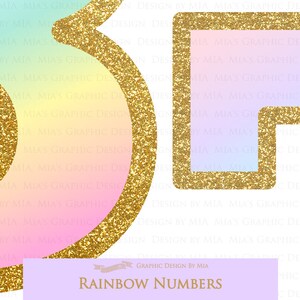Rainbow Numbers, Gold Glitter Numbers, Number Clip Art - Instant ...