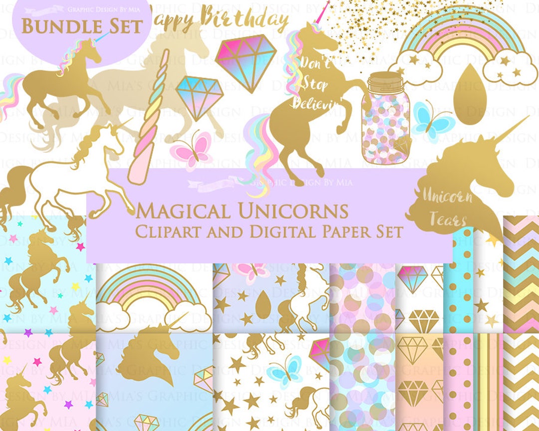 Magical Unicorns, Flat Gold Unicorns, Einhorn, Unicorn Digital, Unicorn ...