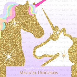 Magical Unicorns, Gold Glitter Unicorns, Einhorn, Unicorn Digital ...