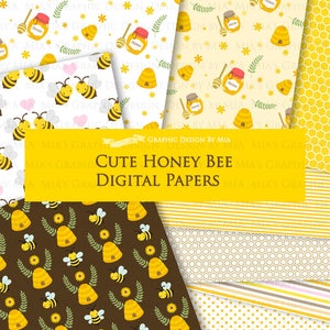 Cute Bee, Bee, Honey Bee, Beehive Digital Paper Pack - Instant Download ...