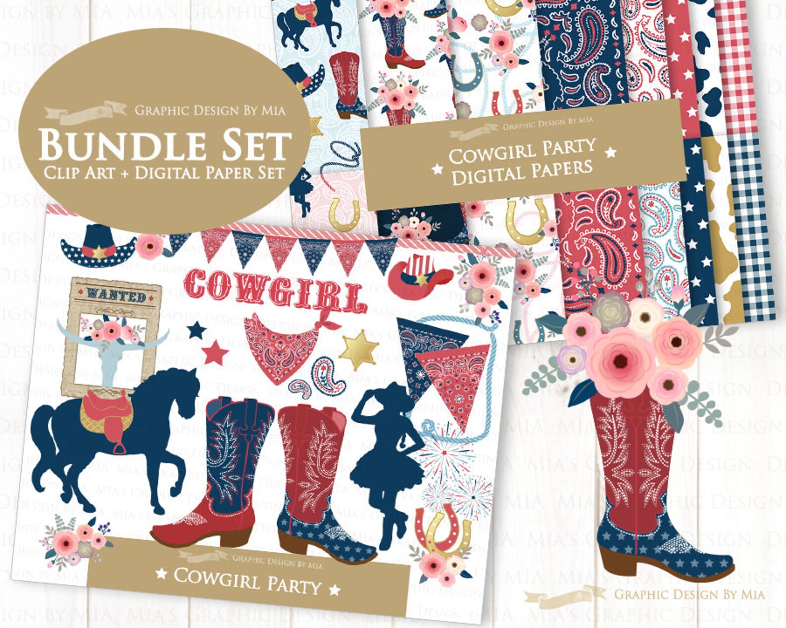 Cowgirl Clipart, Cowgirl Digital Paper, Cowgirl Party, Cowgirl Boots ...