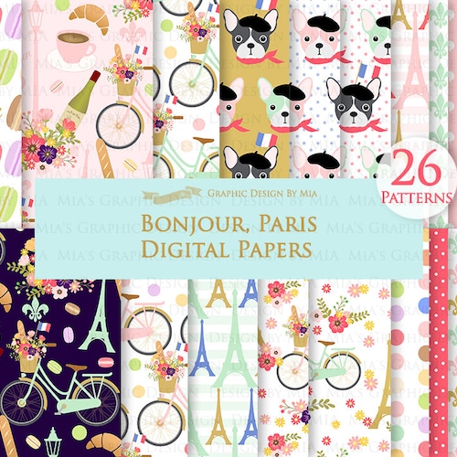 Paris Digital Paper Eiffel Tower Scrapbook Papers French - Etsy