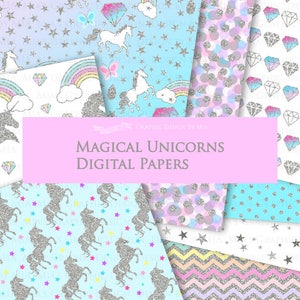 Magical Unicorns, Silver Glitter Unicorns, Einhorn, Unicorn Digital ...