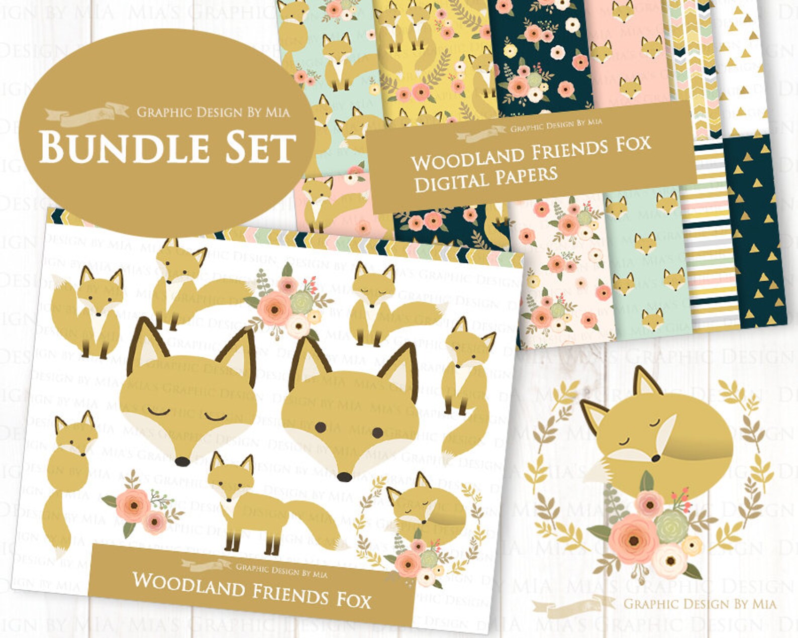 Fox Clipart Flat Gold Fox Woodland Friends Fox Digital Fox - Etsy