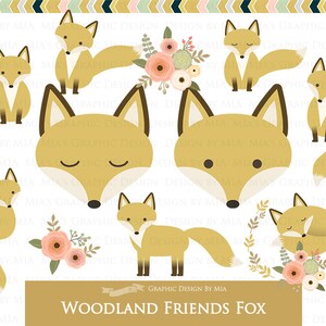 Fox Clipart, Flat Gold Fox, Woodland Friends, Fox Digital, Fox Clip Art ...