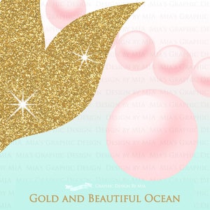 Gold Mermaid Clip Art + Digital Paper Set, Mermaid Digital, Seashell ...