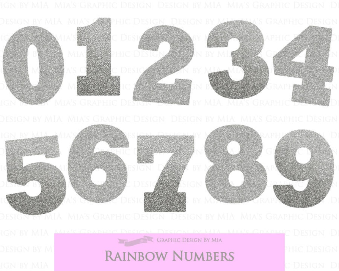 Silver Numbers Silver Glitter Numbers Numbers Clip Art | Etsy
