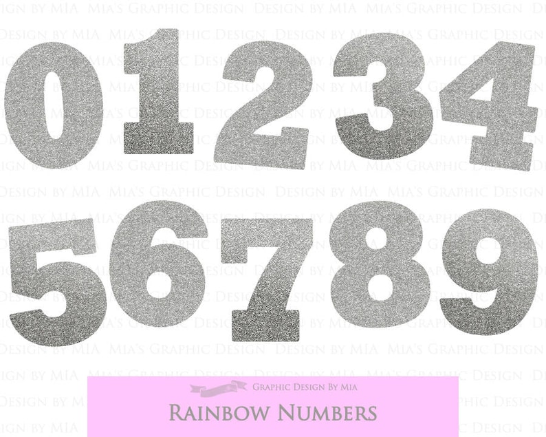 Silver Numbers Silver Glitter Numbers Numbers Clip Art | Etsy