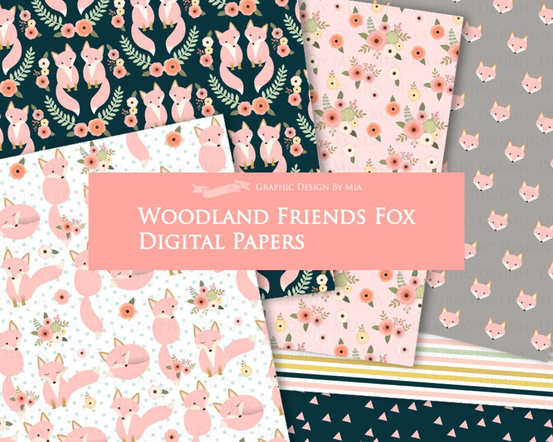 Fox Digital Paper Pink Fox Woodland Friends Fox Digital - Etsy