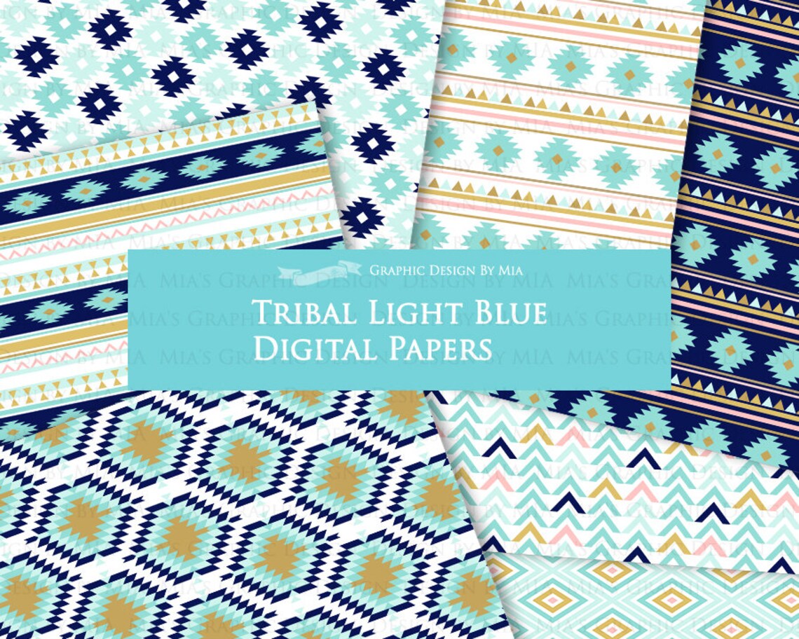 Tribal Light Blue Aztec Digital Paper Pack Instant - Etsy