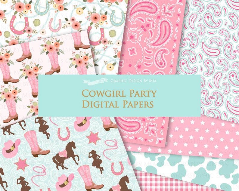 Cowgirl Clipart, Cowgirl Digital Paper, Cowgirl Digital, Cowgirl Party ...