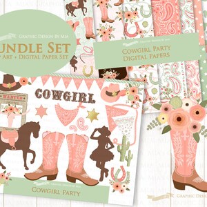 Cowgirl Clipart, Cowgirl Digital Paper, Cowgirl Digital, Cowgirl Party ...
