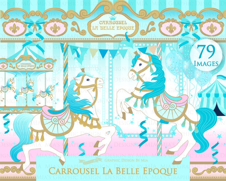 Carousel Merry Go Round Blue Carousel Digital Paris | Etsy