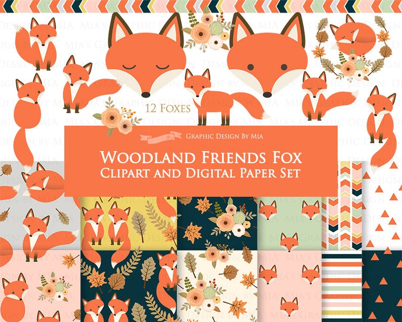 Fox Clipart, Red Fox, Woodland Friends, Fox Digital, Fox, Autumn, Fall ...