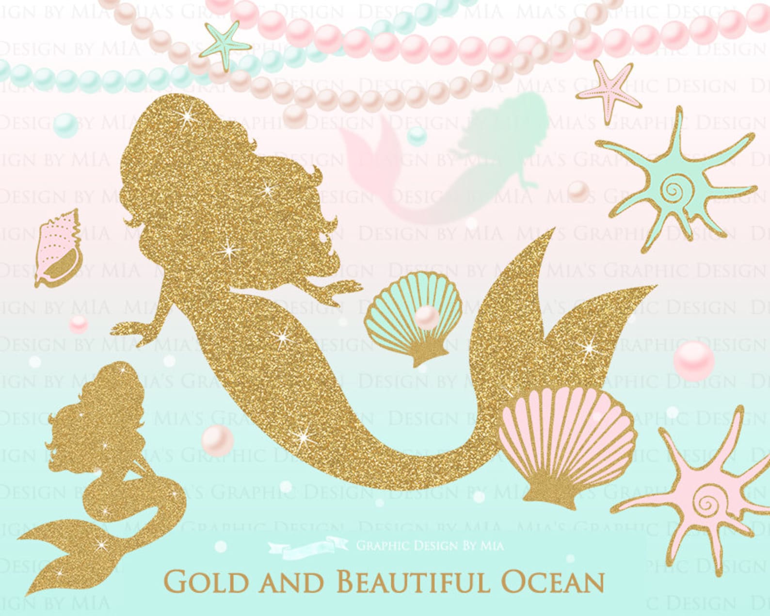 Gold Mermaid Clip Art Instant Download CA130 - Etsy