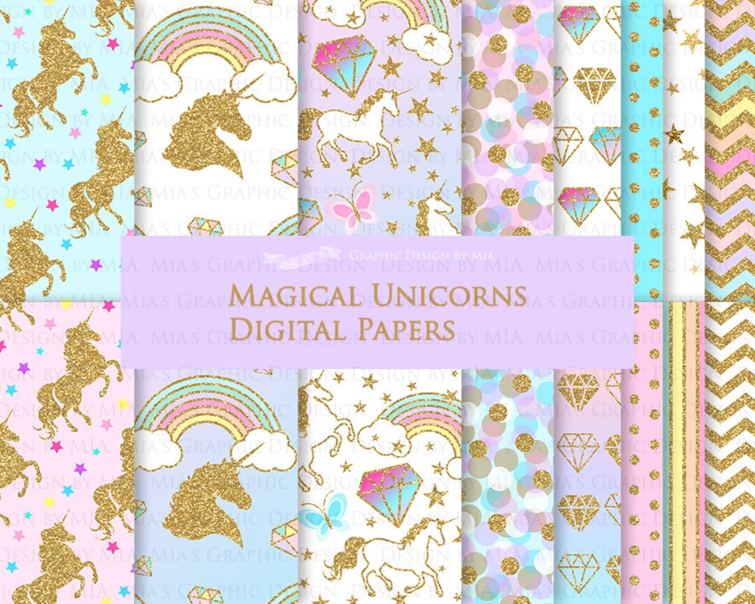 Magical Unicorns, Gold Glitter Unicorns, Einhorn, Unicorn Digital ...