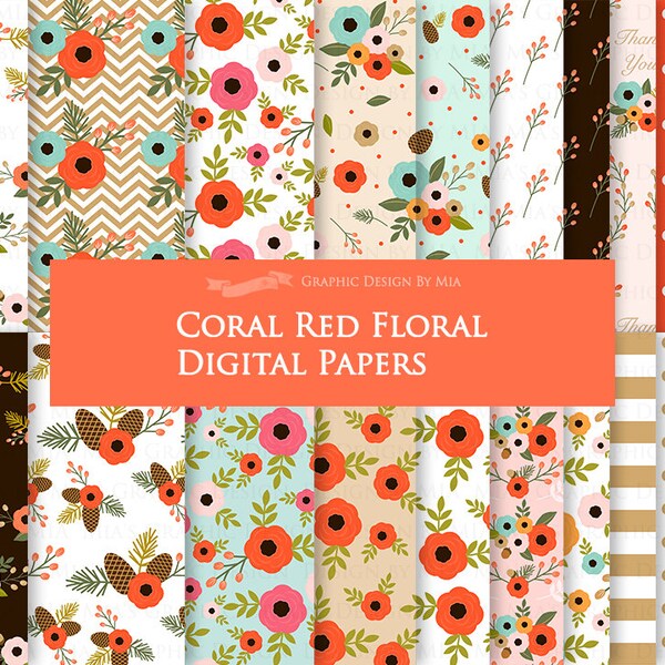 Coral Digital Paper - Etsy