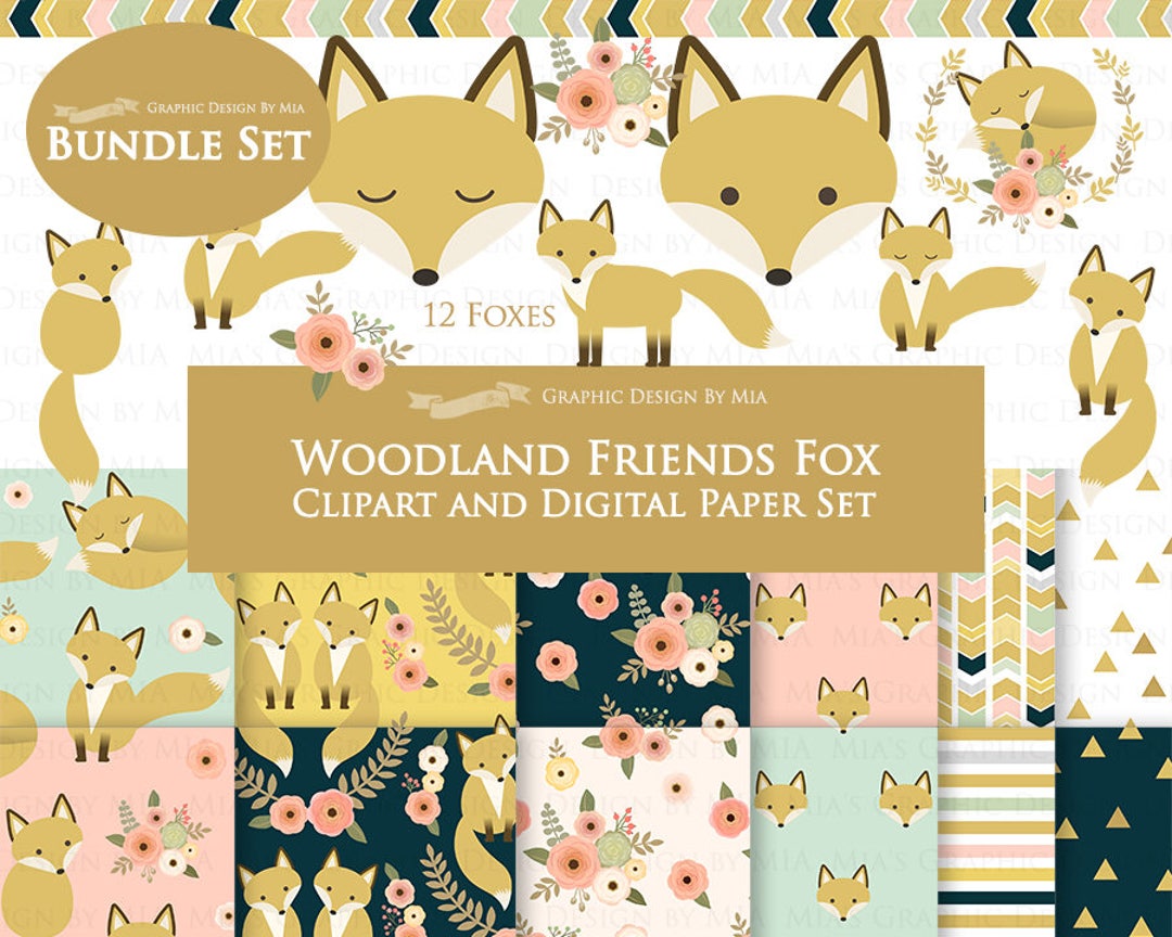 Fox Clipart, Flat Gold Fox, Woodland Friends, Fox Digital, Fox Clip Art ...