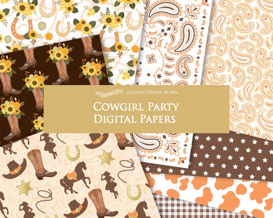 Cowgirl clipart Cowgirl Digital Paper Cowgirl Digital | Etsy