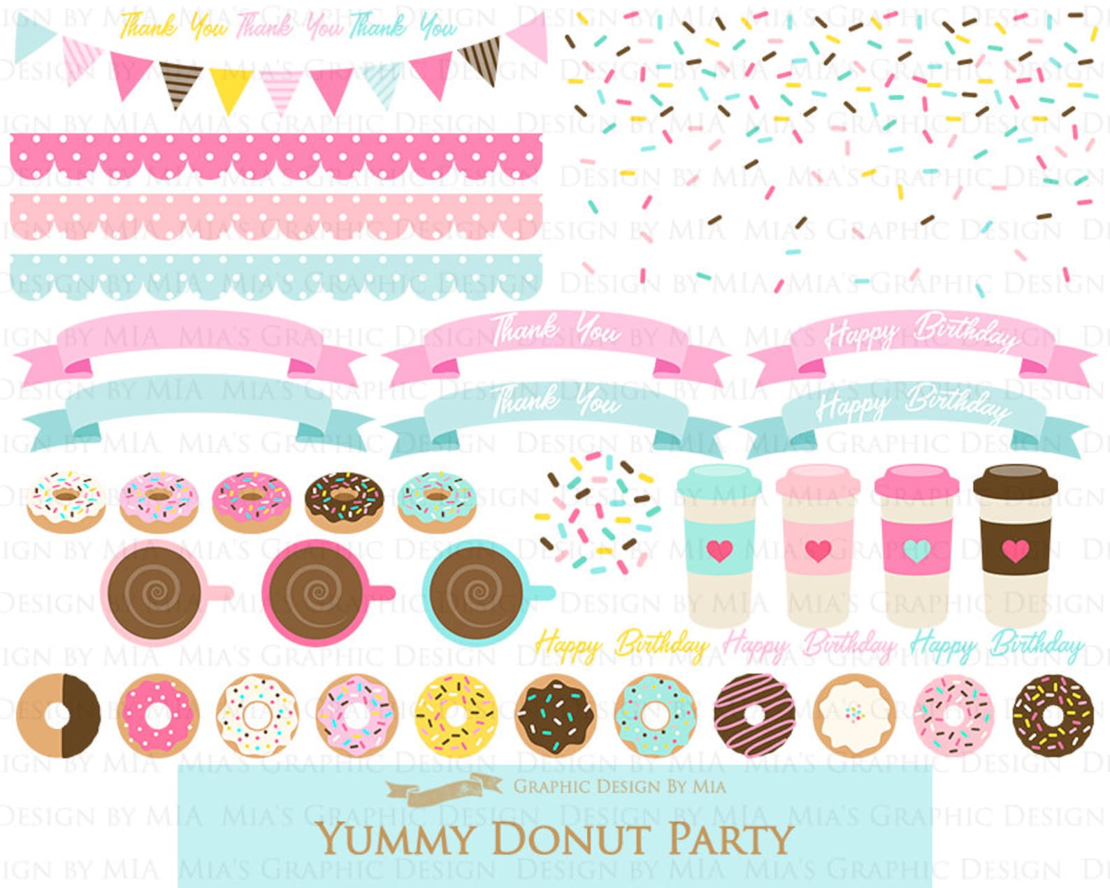 Donut, Yummy Donut Party, Doughnut, Donut Sprinkle Clip Art + Digital ...