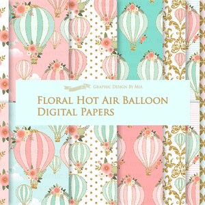 Air Balloon, Hot Air Balloon, Floral, Air Balloon Digital, Glitter Gold ...